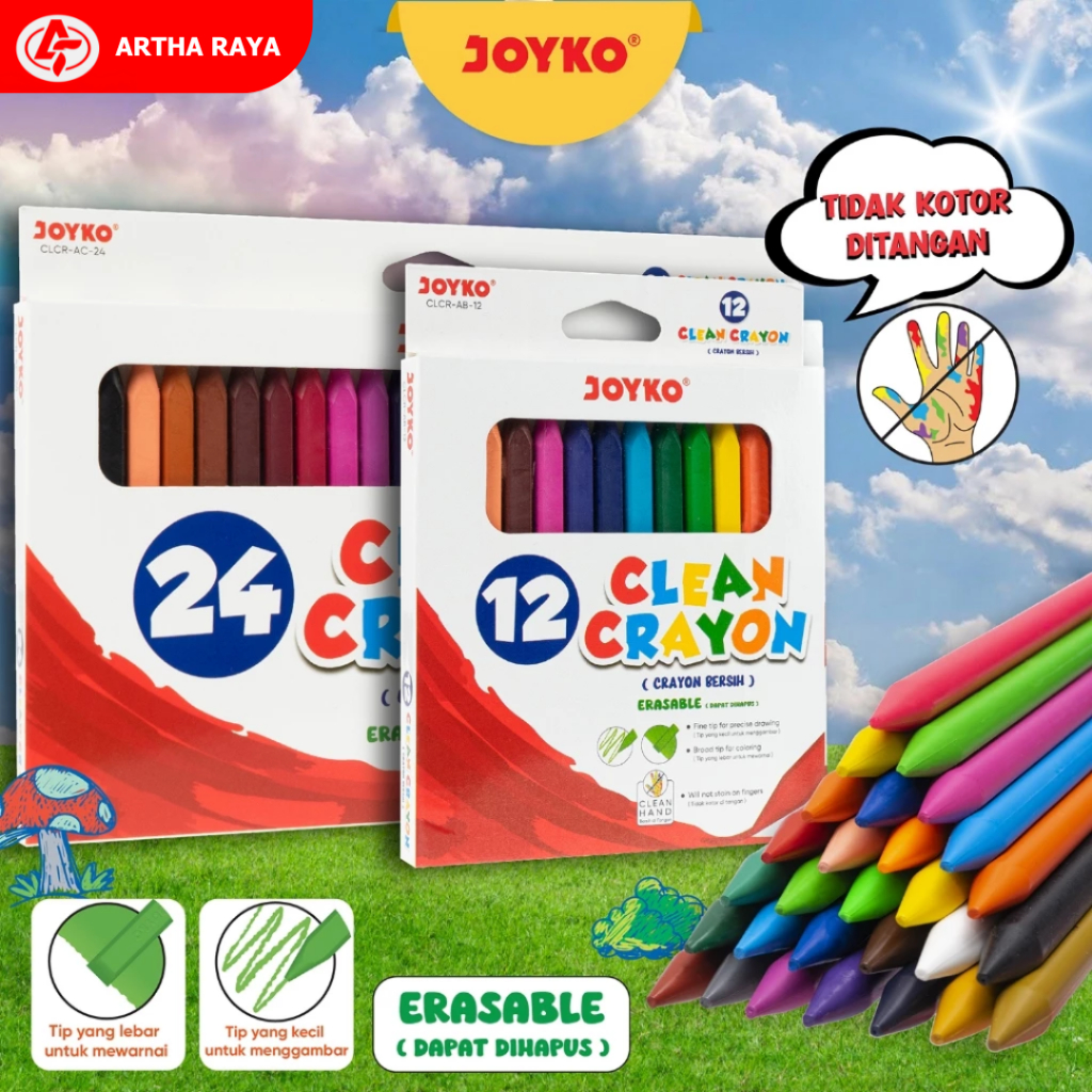 Jual Clean Crayon Erasable JOYKO CLCR-AB Isi 12 & 24 / Clean Crayon ...