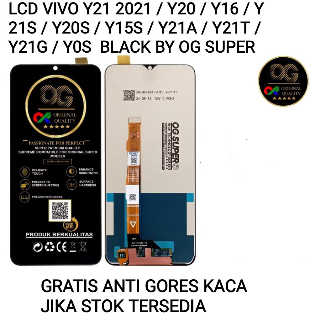 Jual LCD VIVO Y21 2021/Y20/Y16/Y21S/Y20S/Y20A/Y21A/Y21T/Y02S ORIGINAL BLACK BY OG SUPER | Shopee ...