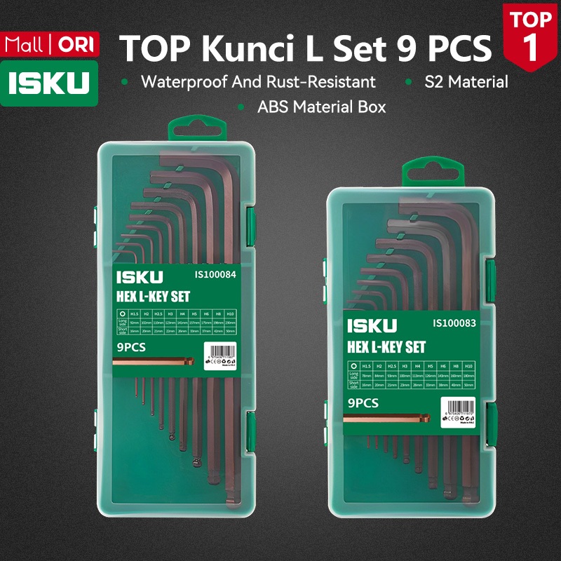 Jual TERLARIS! ISKU kunci L 1 Set kombinasi 9pcs Bahan S2 Hex Key Set ...