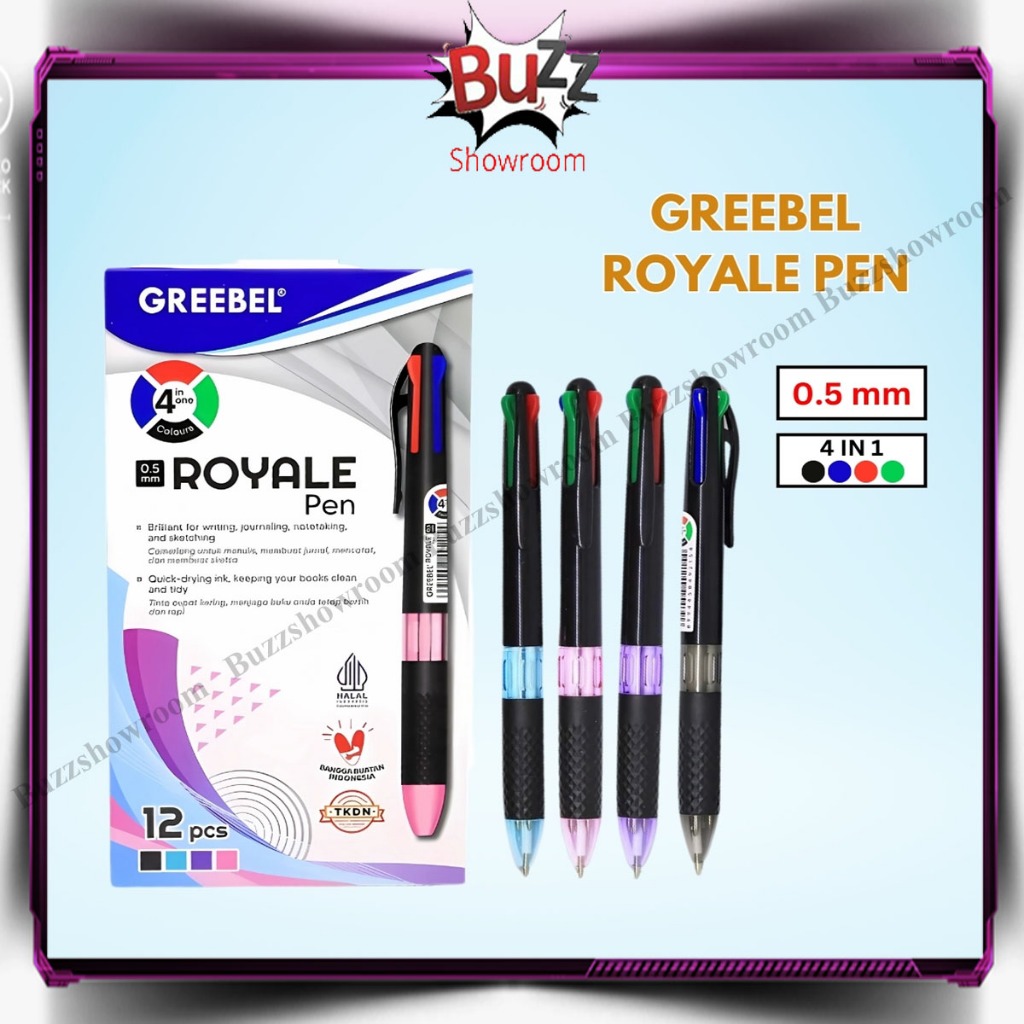 Jual Pulpen Greebel Ballpen Royale 4 Warna 0.5 Ballpoint Bolpen Bolpoin ...