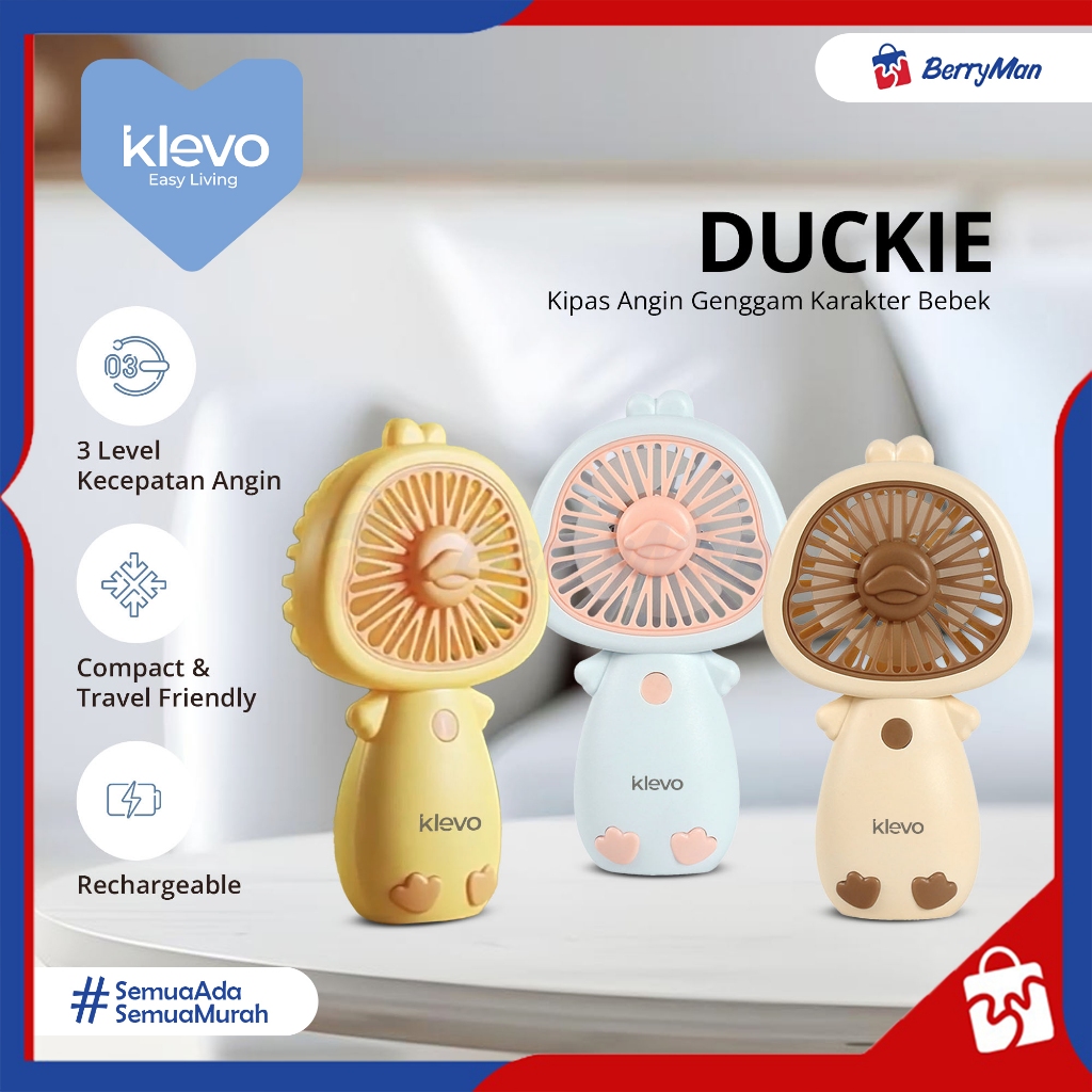 Jual KLEVO DUCKIE KIPAS ANGIN GENGGAM KARAKTER BEBEK 3 SPEED Portable ...
