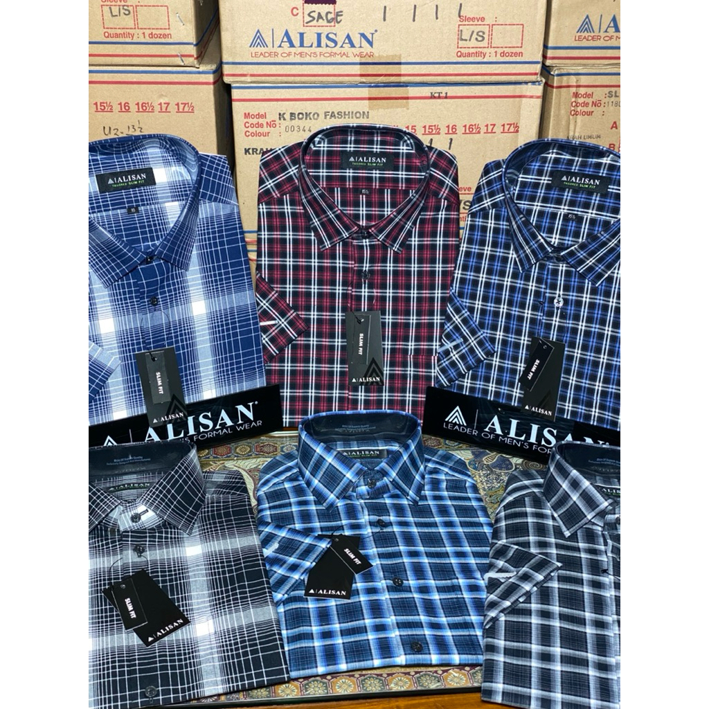 Jual KEMEJA ALISAN MOTIF SALUR KOTAK LENGAN PENDEK SLIMFIT & REGULER ...
