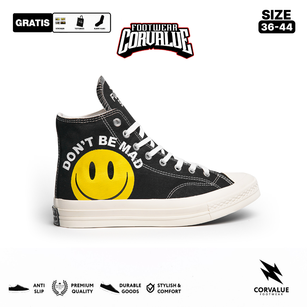 Jual CORVALUE - Sneakers Corvalue Footwear Senyum Emot canvas Hitam ...