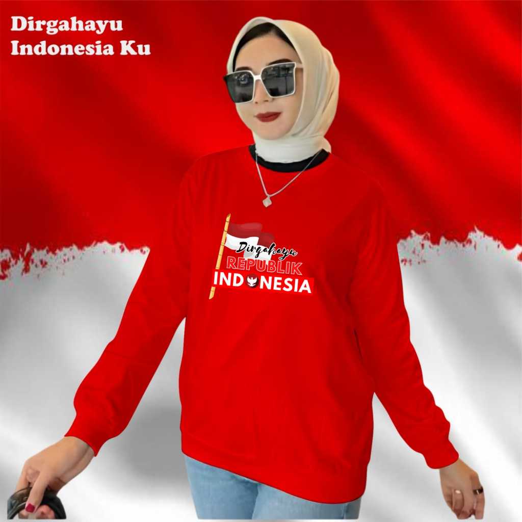 Jual Baju Kaos Lengan Panjang Wanita Dewasa 17 Agustusan 2025 HUT RI 80 Dirgahayu Indonesiaku ...