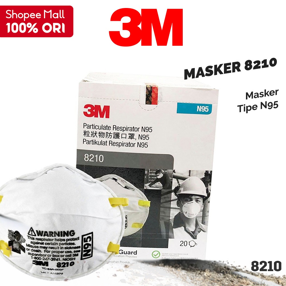 Jual 3M 8210 N95 Particulate Respirator Masker Debu 1 Box isi 20bh | Shopee Indonesia