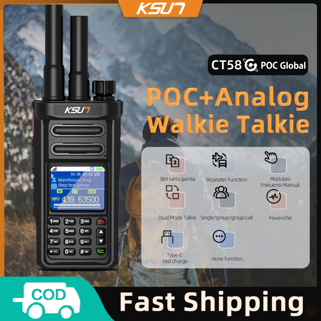 Jual KSUN KSW Handy TalkieI CT58 POC Global HT POC+Analog Dual Mode HT Jarak Jauh 5000 Km 10W ...