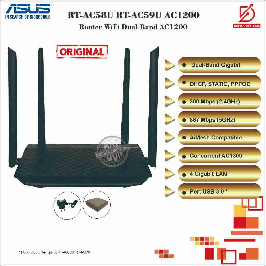 Jual Router WiFi Dual-Band AC1200 ASUS RT-AC58U 5 Ghz Wireless | Shopee ...