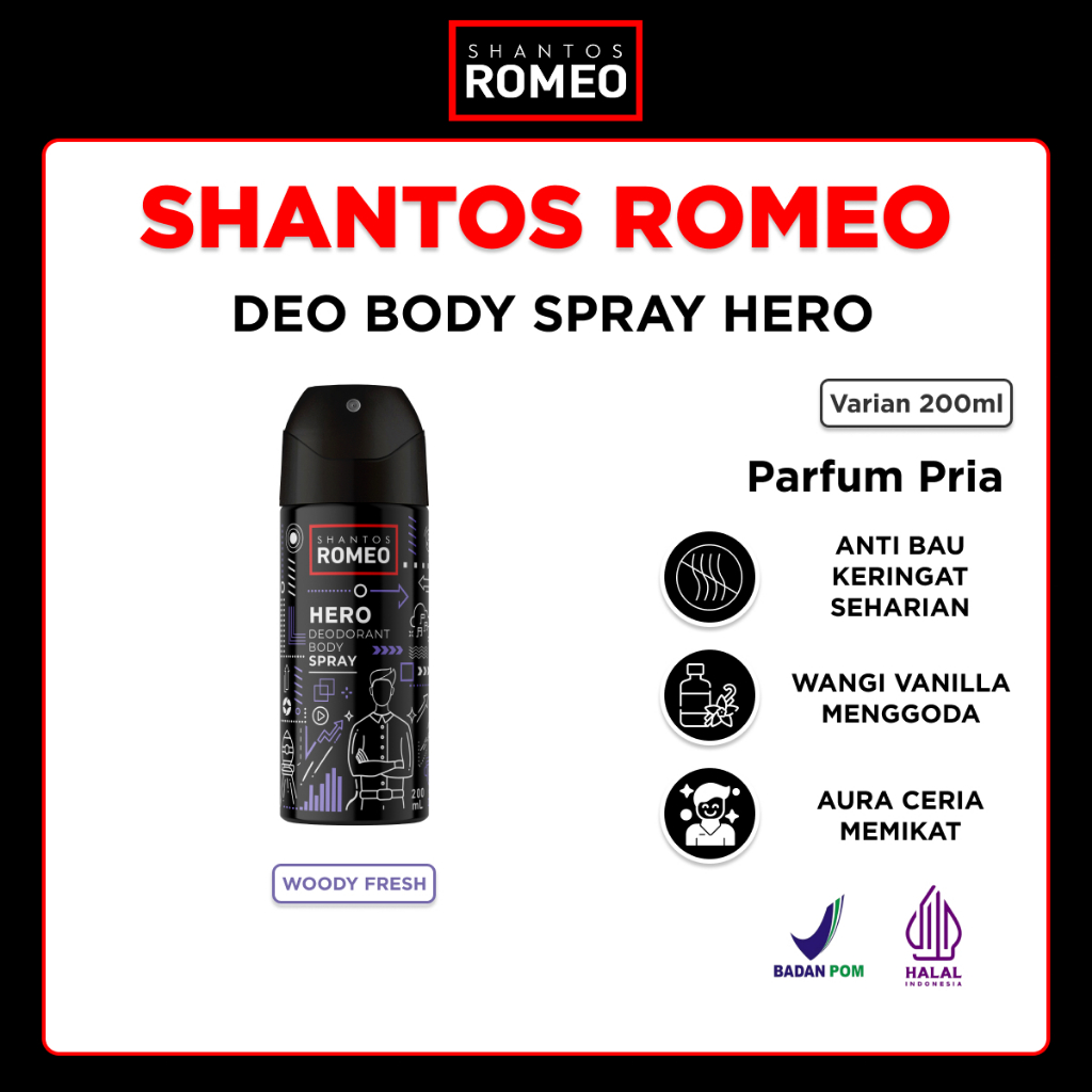Jual Shantos Romeo Deodorant Spray Hero 200ml - Deo Deodoran Spray ...