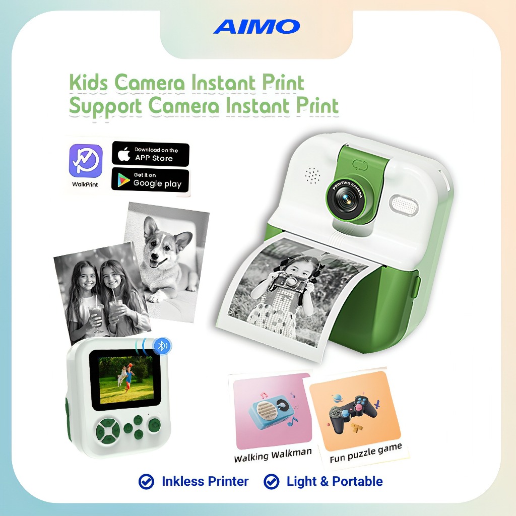 Jual AIMO P02 Kamera Anak Mini Digital Printing Photo Machine Inkless Printer Foto Sticker ...