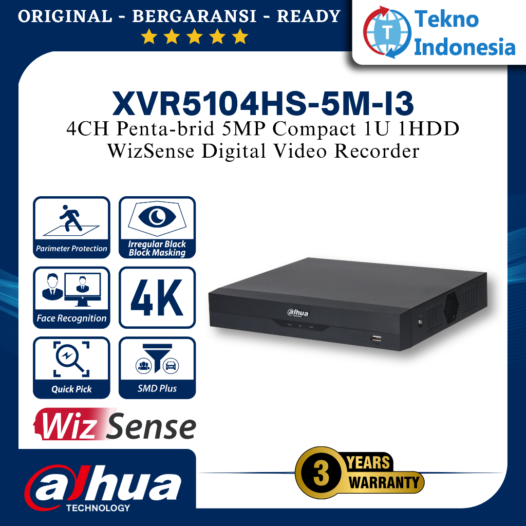 Jual Dahua 4CH XVR5104HS-5M-I3 4CH 5MP Compact 1U 1HDD WizSense Digital Video Recorder | Shopee ...