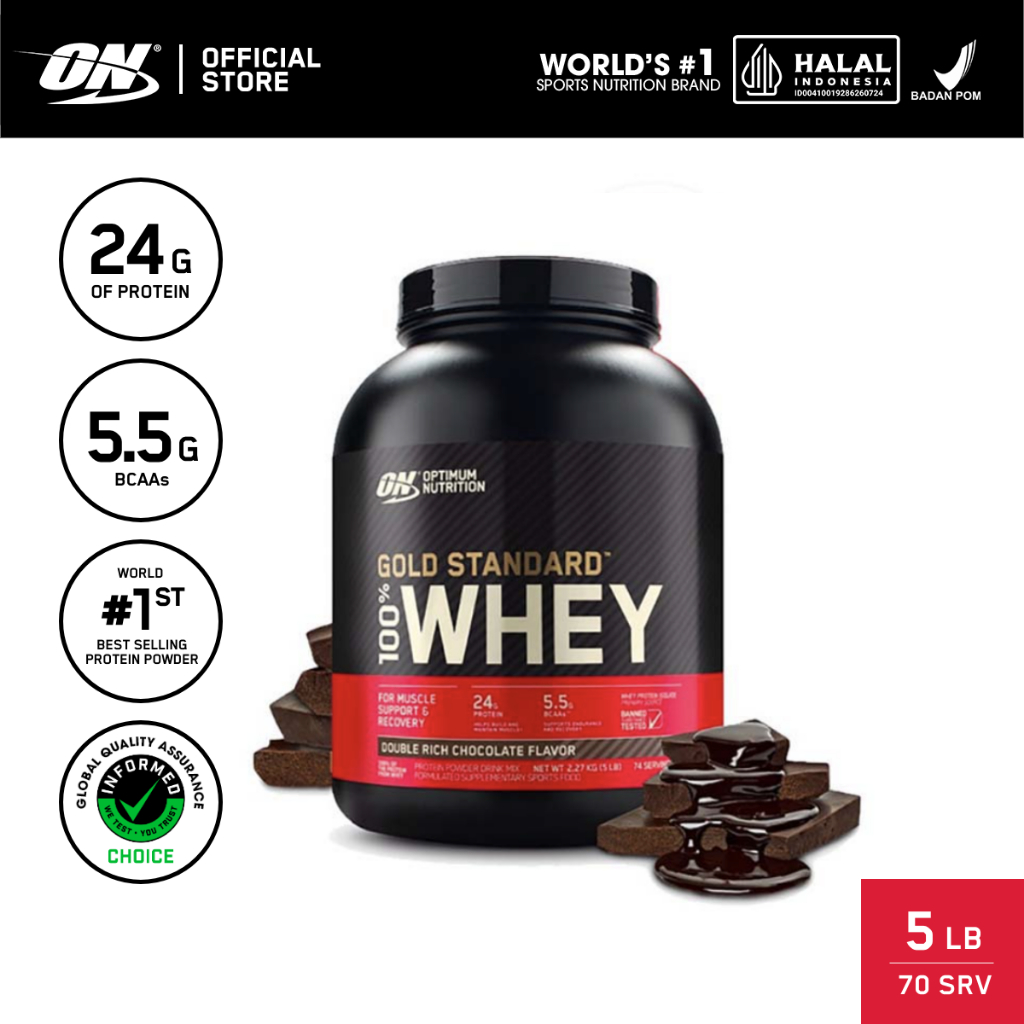 Jual Optimum Nutrition Gold Standard 100% Whey Protein 5 lbs - Double ...