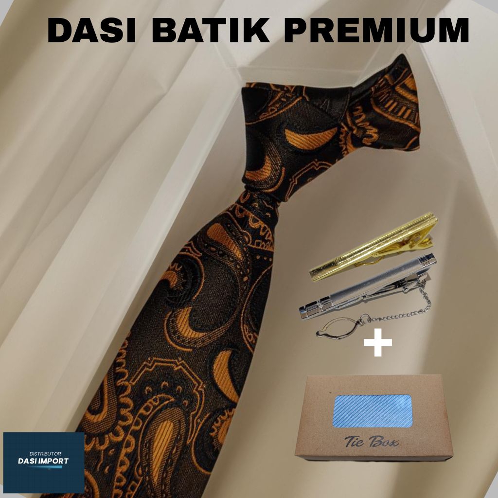 Jual Paket Dasi Batik + jepit dasi + box dasi Ukuran medium 3 Inch ...