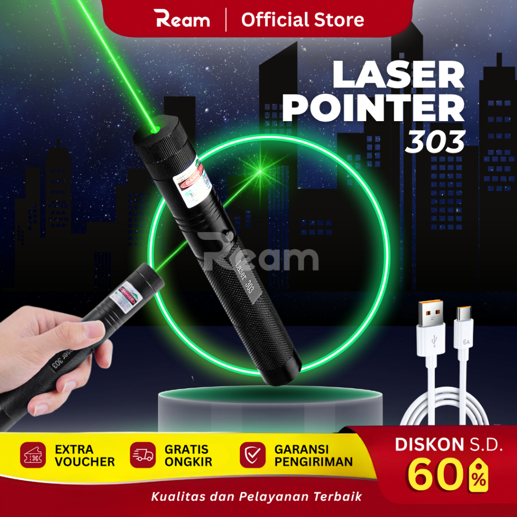 Jual REAM Laser Pointer 303 Hijau Fokus Jarak Jauh Senter Laser Outdoor ...