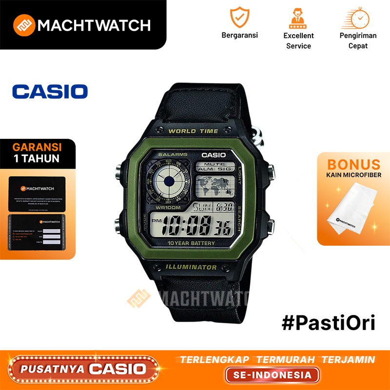 Jual Jam Tangan Pria Casio General AE-1200WHB-1BVDF AE1200 AE-1200WH Water Resistant 100M ...