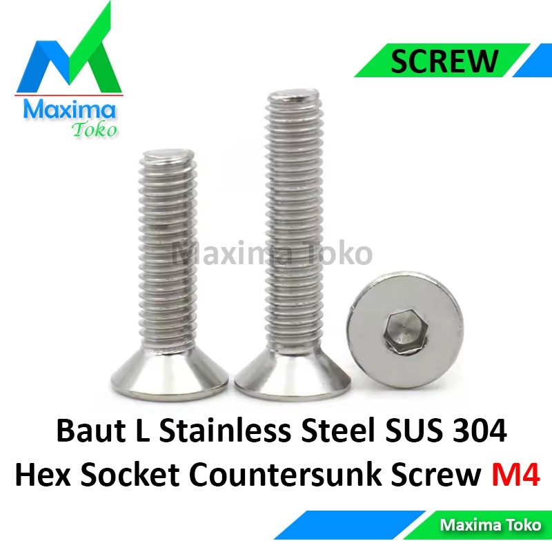 Jual Baut JF L M4 Stainless Steel 304 Countersunk M4x12 M4x20 Hex Socket Screw M4 12mm 20mm ...