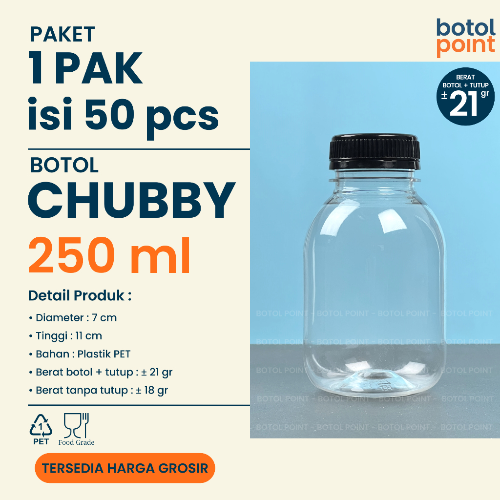 Jual Botol Chubby 250 ml - 1 PAK Isi 50 Pcs - Botol Kale Gendut 250 ml ...