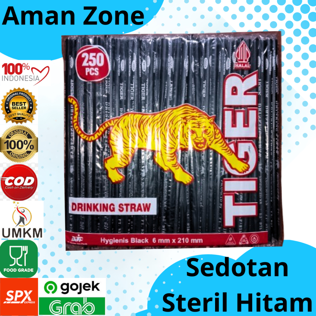 Jual Tiger Sedotan Hitam Steril Tebal & Kuat Isi 250 Pcs 6mm x 210mm ...
