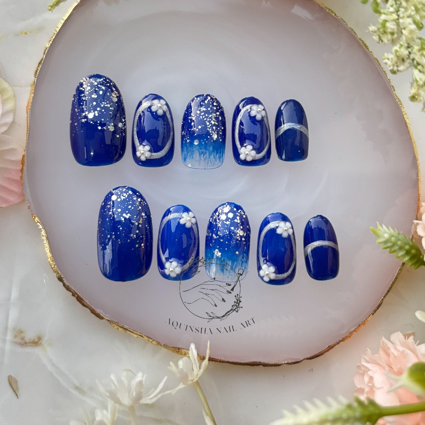 Jual Kuku Palsu Biru Navy // FREE LEM | Press On Nails | Nail Art ...