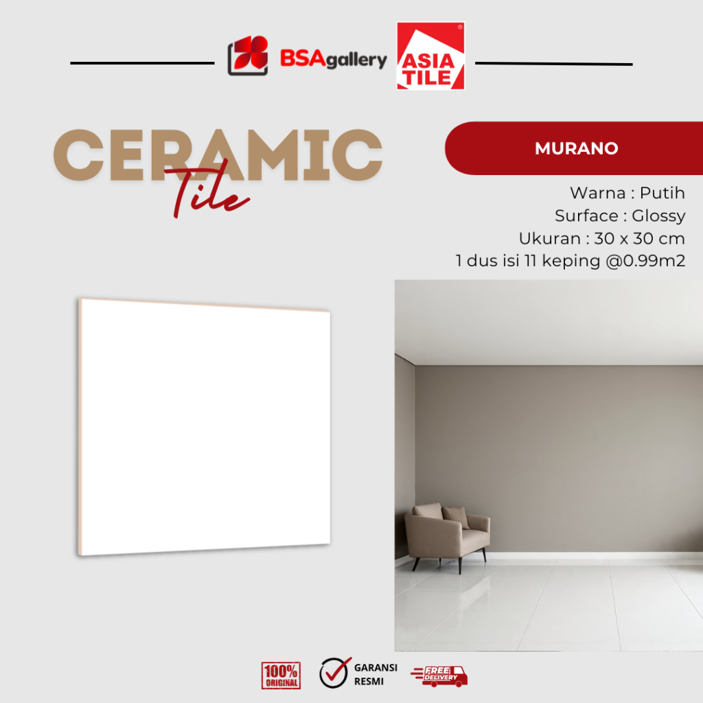 Jual KERAMIK LANTAI ASIA TILE MURANO PUTIH POLOS 30X30 | Shopee Indonesia