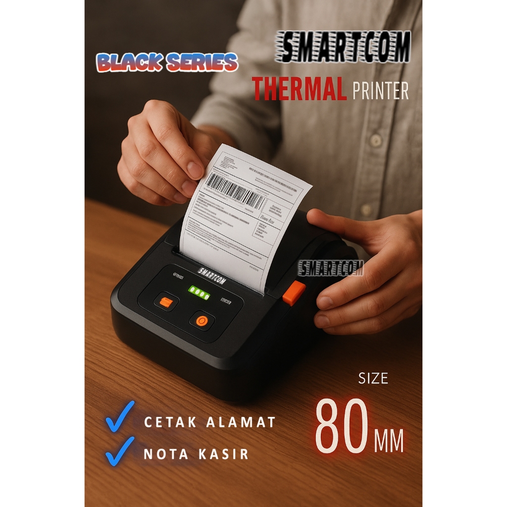 Jual SMARTCOM Printer Thermal Bluetooth 80mm Cetak Resi Alamat Barcode Label Garansi Resmi ...