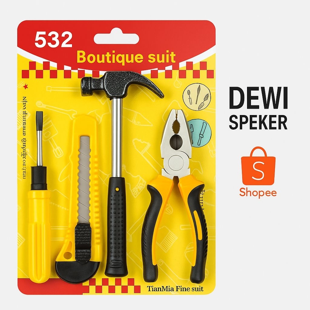 Jual Paket Alat Pertukangan Mini 5 in 1 - Obeng, Tang, Palu, Cutter ...