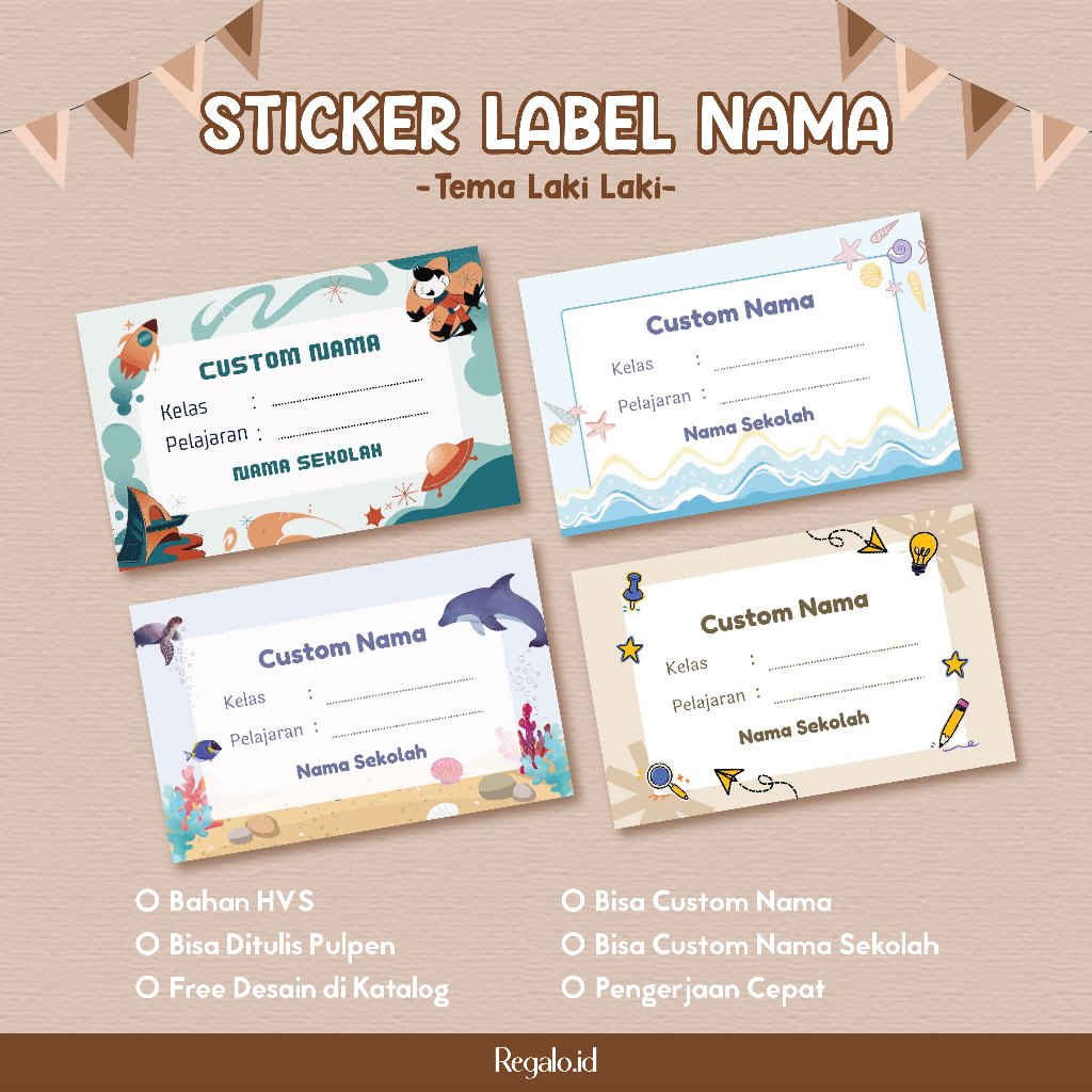 Jual [STICKER LABEL NAMA LAKI LAKI] Stiker HVS 7 x 4,5 cm isi 32 pcs ...