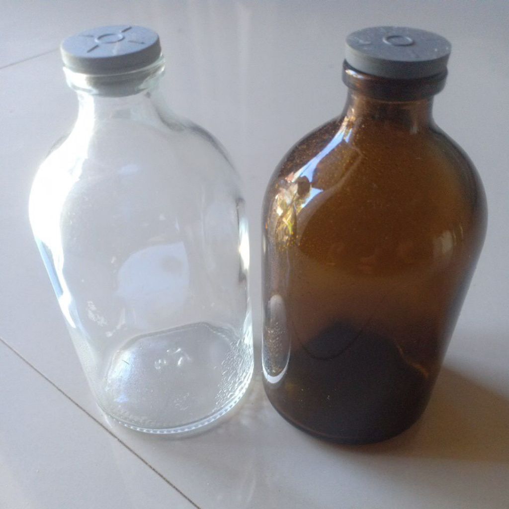 Jual botol kaca bulat bening dan gelap ukuran 100ml tutup karet rubber ...