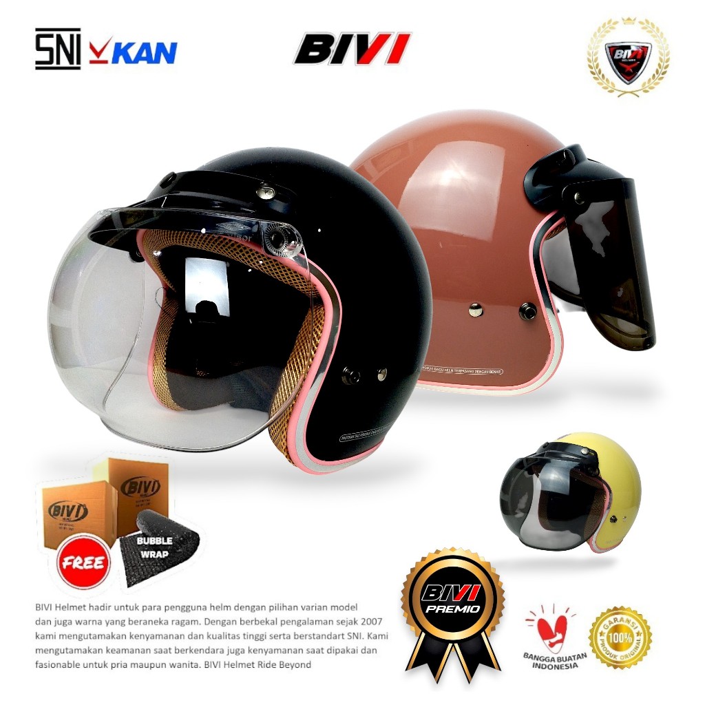 Jual HELM BIVI Premio Helm Bogo List Chrome Pink Polos Retro Hijab Wanita Retro Half Face + Kaca ...