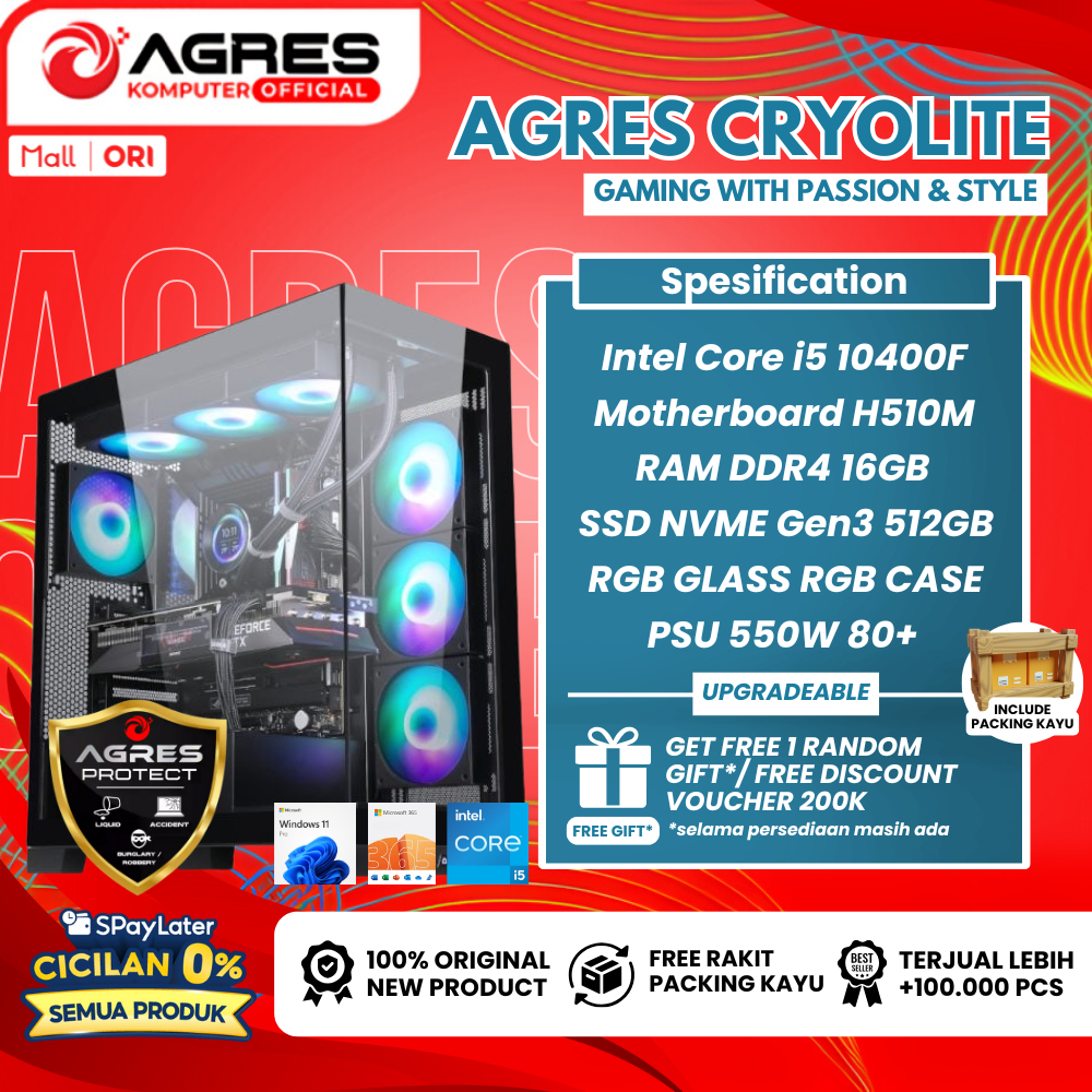 Jual AGRES CRYOLITE PC INTEL CORE I5 10400F RTX 3050 6GB/ 16GB DDR4 ...