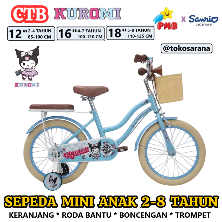 Jual Sepeda Anak PMB Sanrio Kuromi CTB 2-8 Tahun 12 16 18 Inci Steel Low Step Frame Kids Mini ...