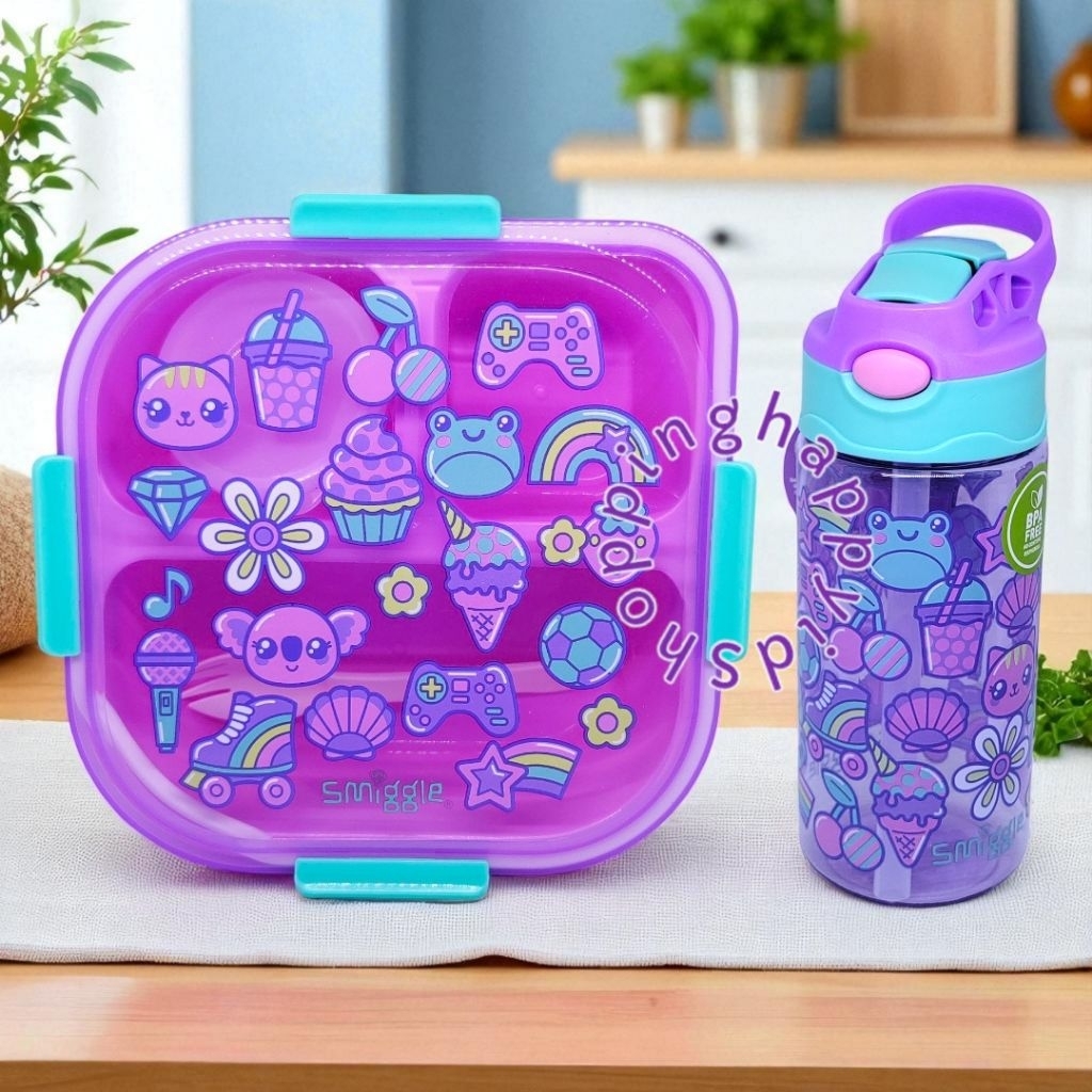 Jual shoppinghappyid Smiggle Boost Duo Set Kotak Makan 1200ml 3 Sekat Botol Minum 430ml Sedotan ...