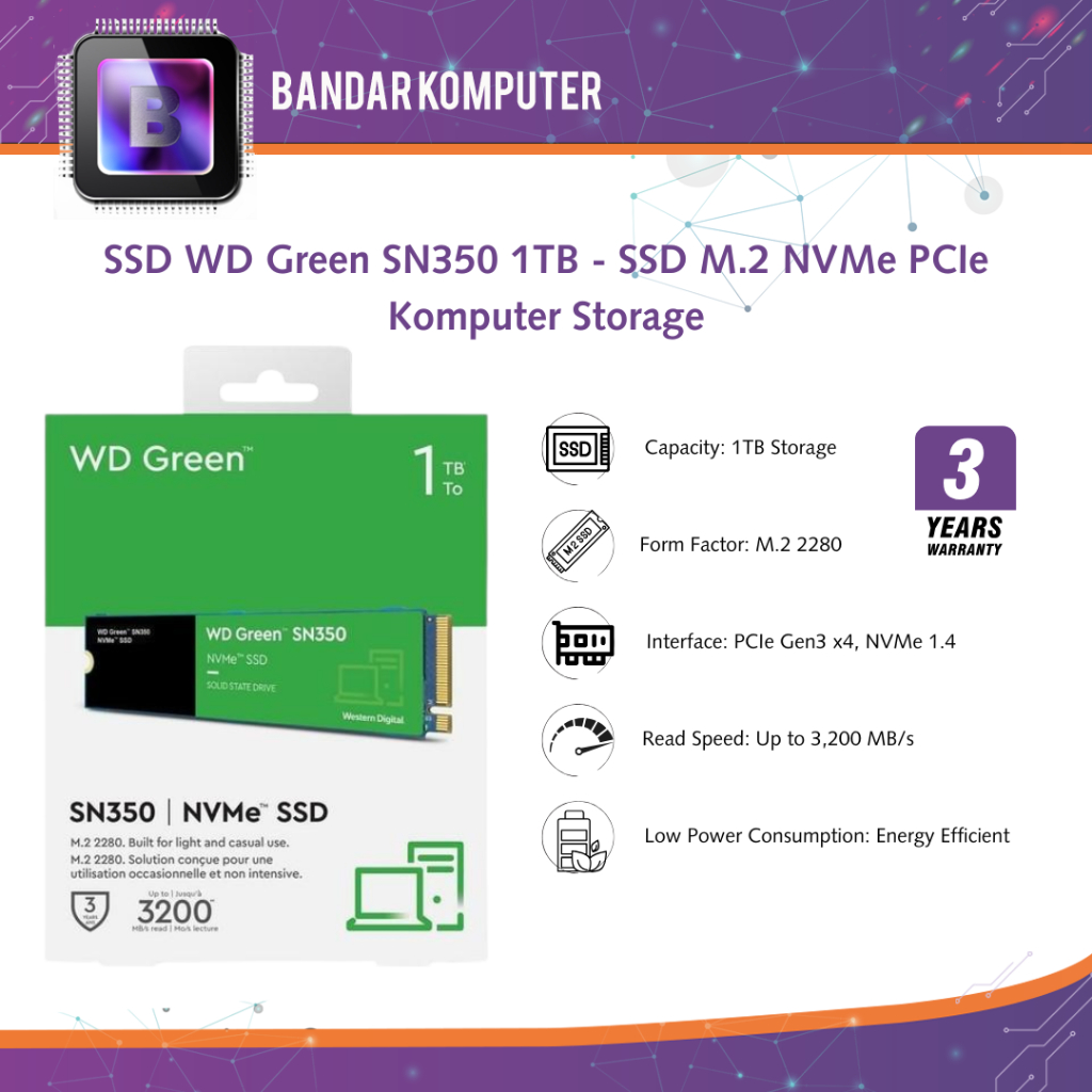 Jual SSD WD Green SN350 1TB - SSD M.2 NVMe PCIe Komputer Storage ...