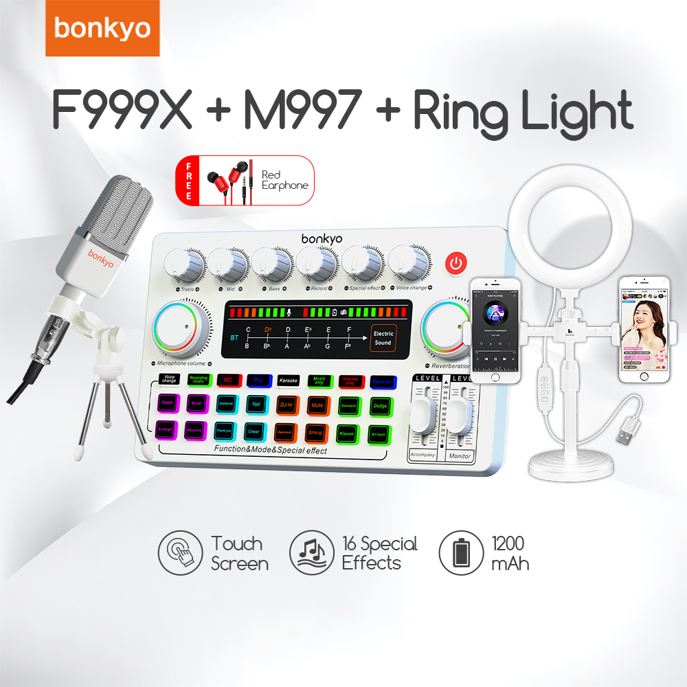 Jual Bonkyo F999X Sound card+ mikrofon M997 + lampu pengisi set lengkap ...