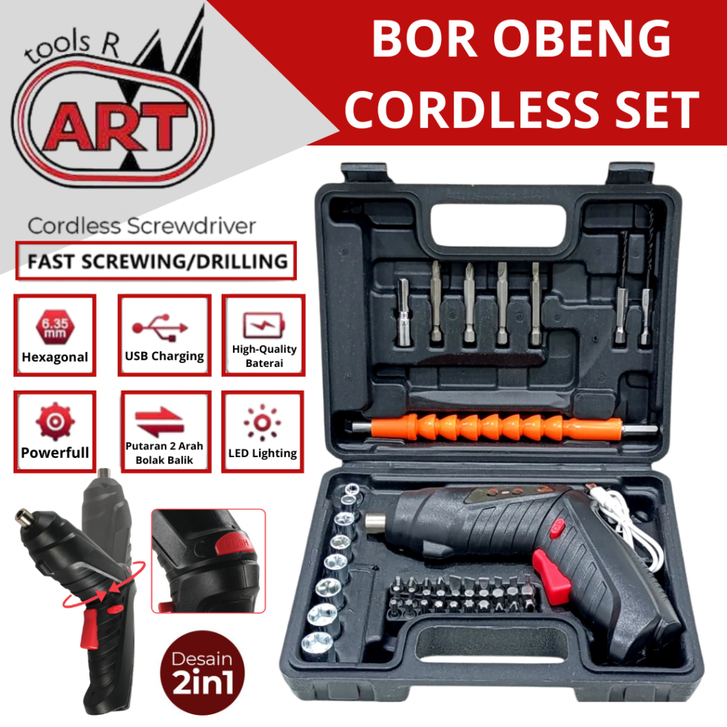 Jual Mesin Bor Obeng Baterai 4.8V SET Koper 46 Aksesoris Cordless ...
