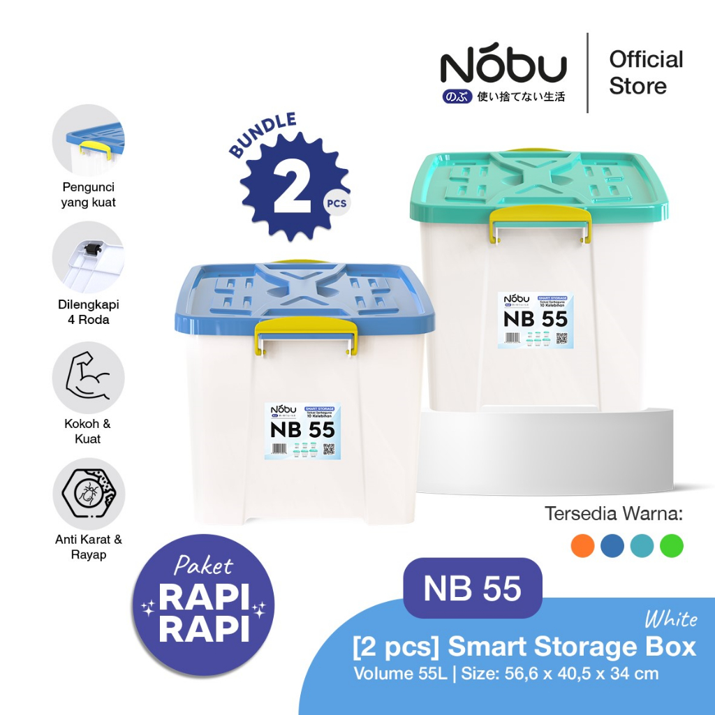 Jual NOBU Paket Rapi Bundling 2 Pcs Smart Storage Box 55L (Body White ...