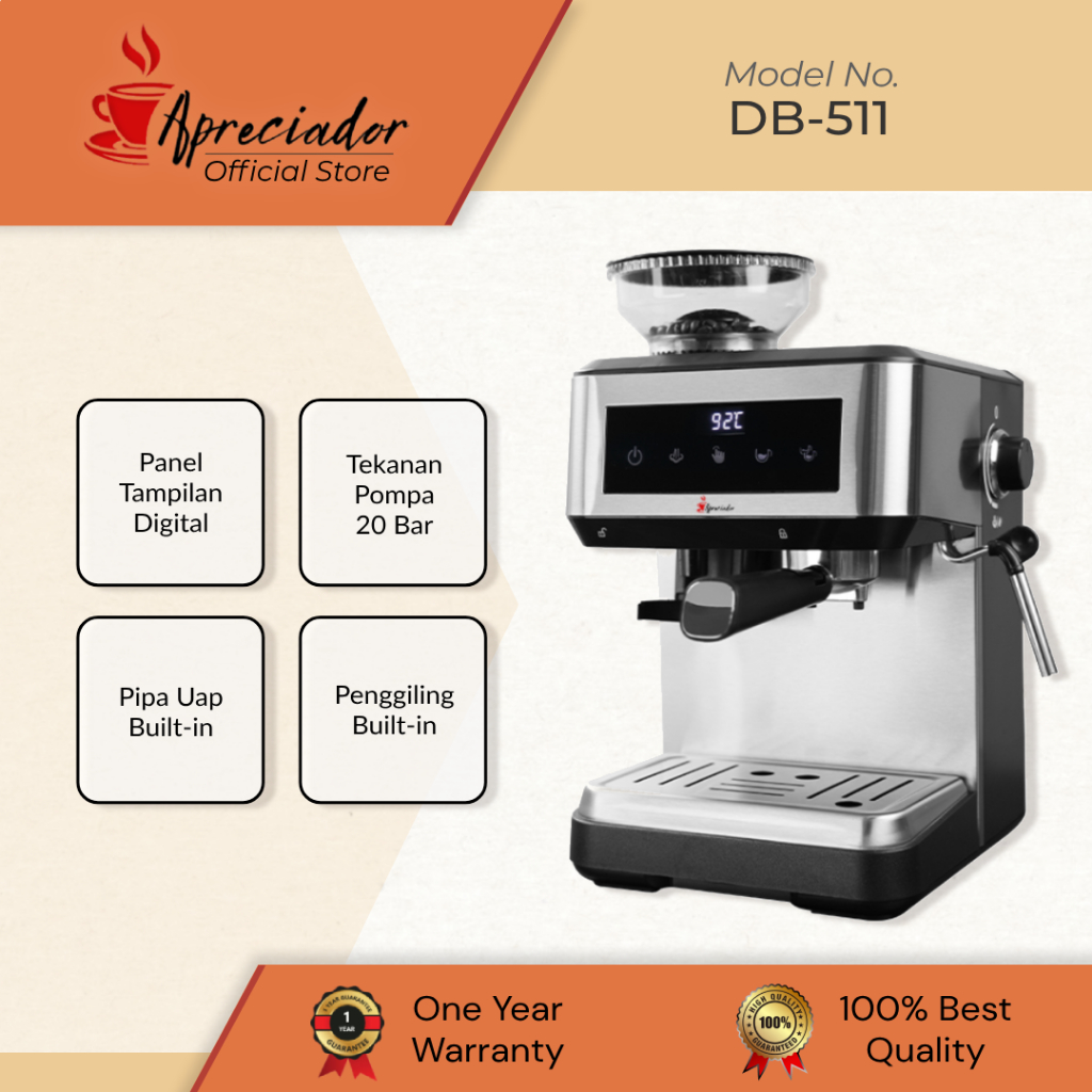 Jual Apreciador Mesin Kopi Espresso Semi Otomatis + Grinder DB 511 ...