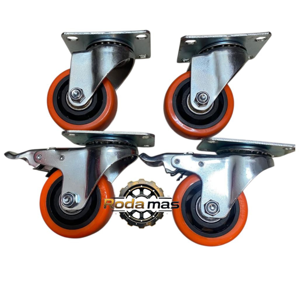 Jual roda troli 3 inch orange 1 set ( 2 roda hidup 2 roda hidup rem ) / roda lemari | Shopee ...