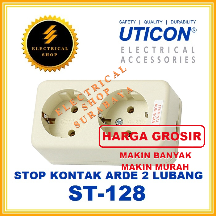 Jual (GROSIR) UTICON STOP KONTAK ARDE 2 LUBANG PUTIH ST-128 ST128 2P LOBANG SNI ORIGINAL PROMO ...