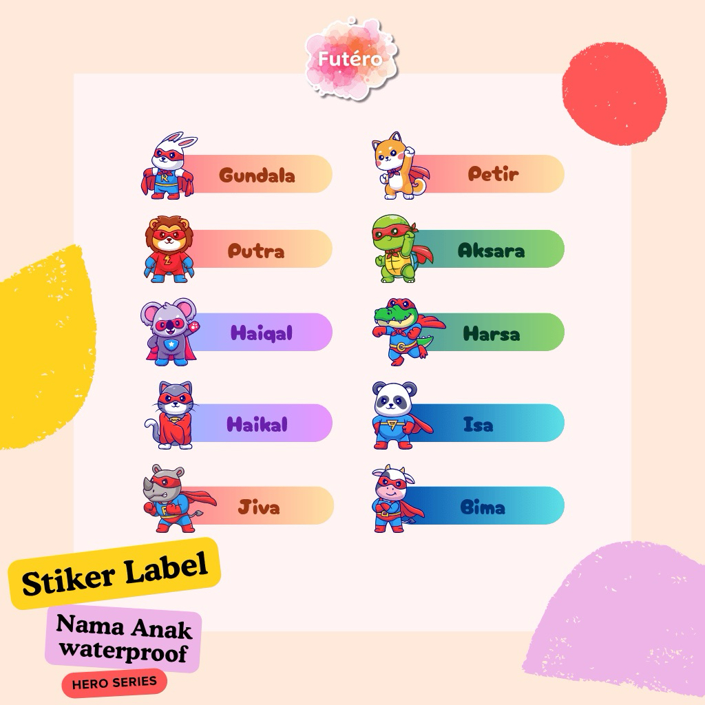 Jual Sticker Label Nama Anak Waterproof Custom : Hero series | Shopee ...