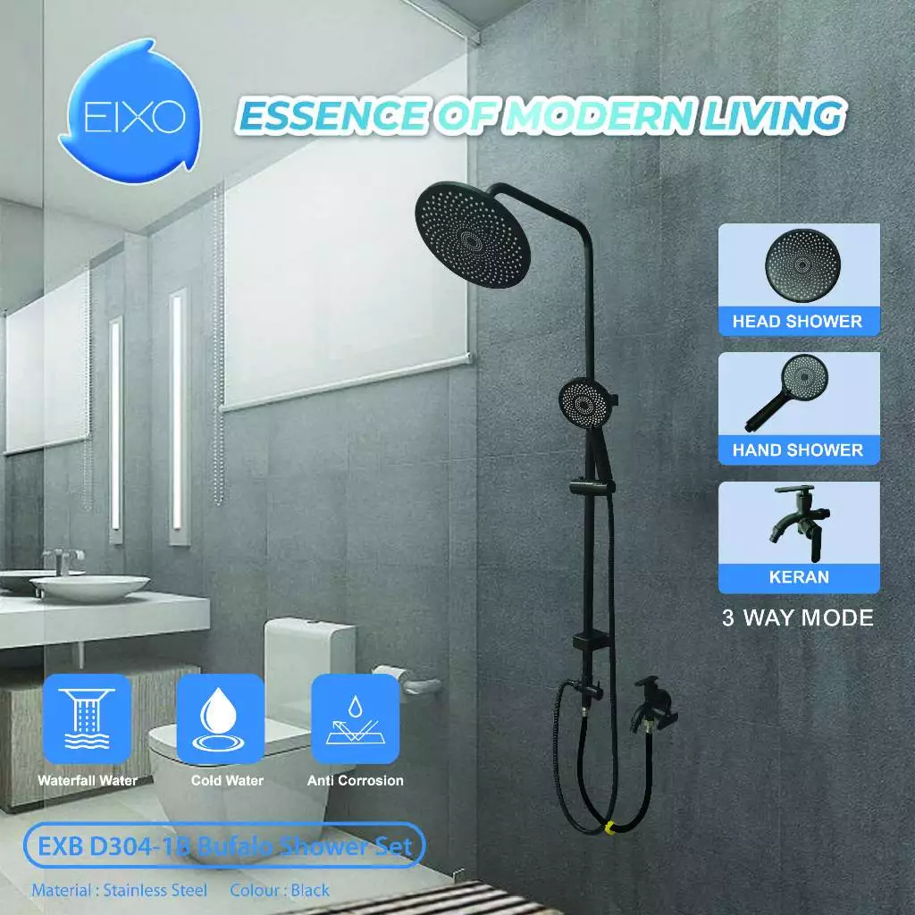 Jual Shower Set Tiang Stainless Steel Hitam/Shower Aesthetic EIXO D304 ...
