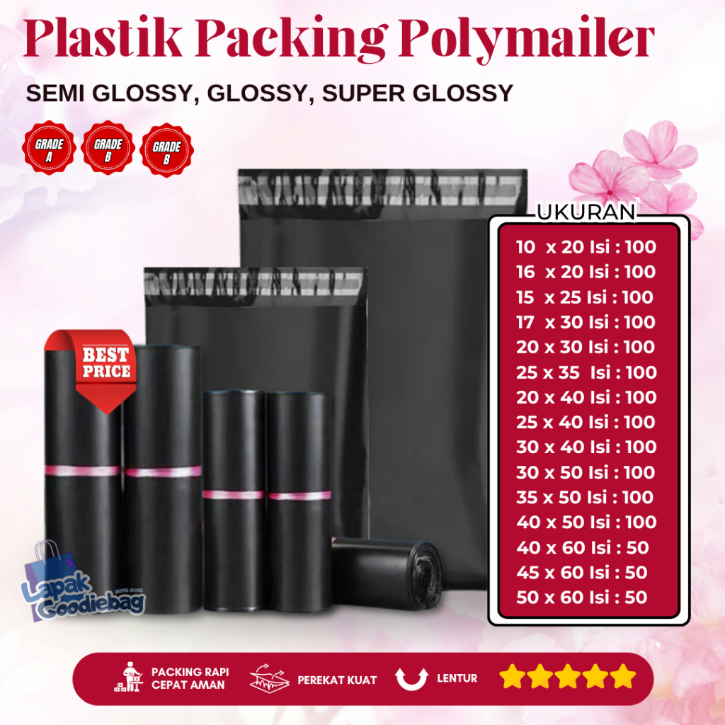 Jual Plastik Packing Baju POLYMAILER Isi 100PCS GRADE A DAN C Hitam ...