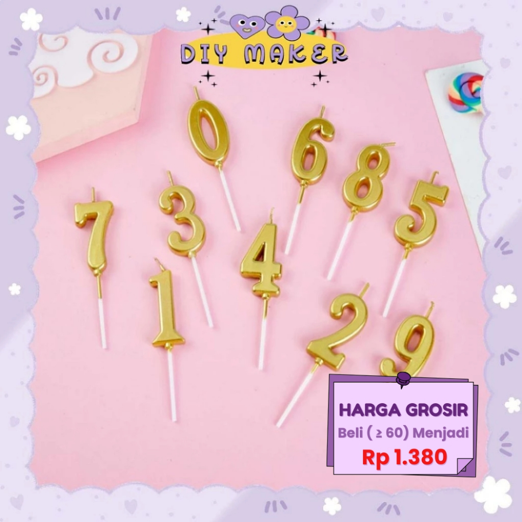 Jual DM Lilin Angka Ulang Tahun Metalik Aesthetic Warna Gold Lilin ...