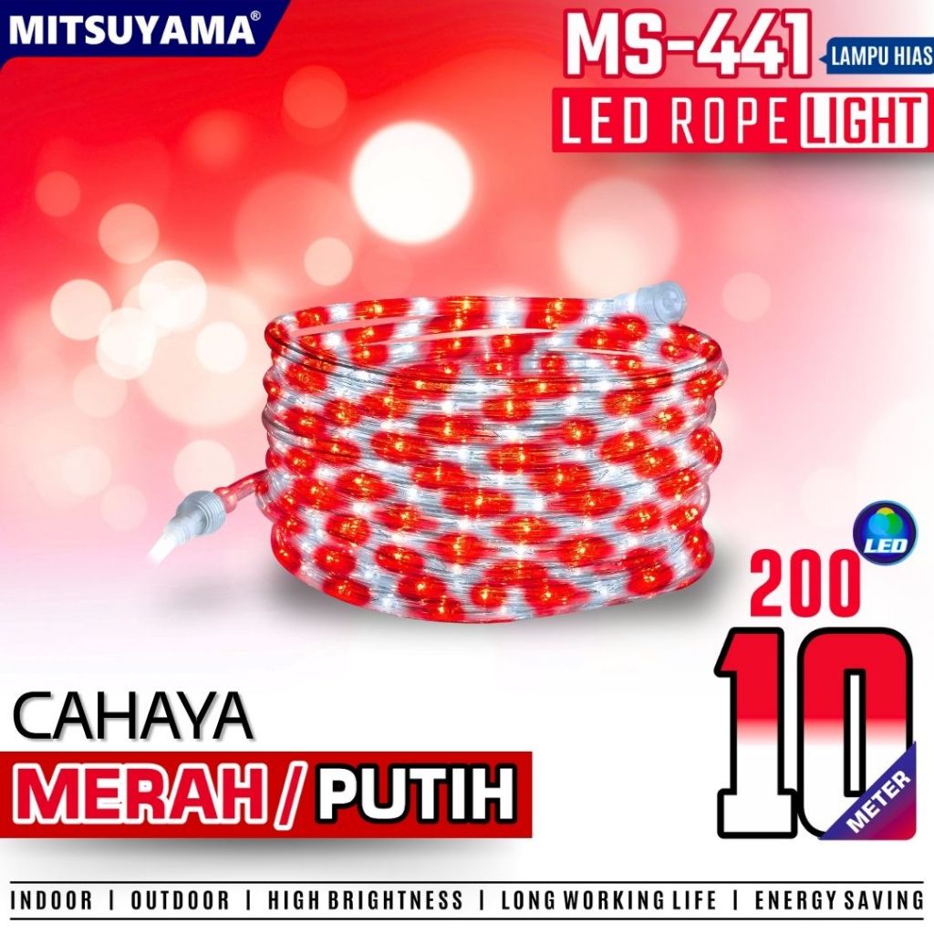 Jual Lampu Hias LED Rope Light MS-441 Cahaya Merah Putih 10 Meter ...