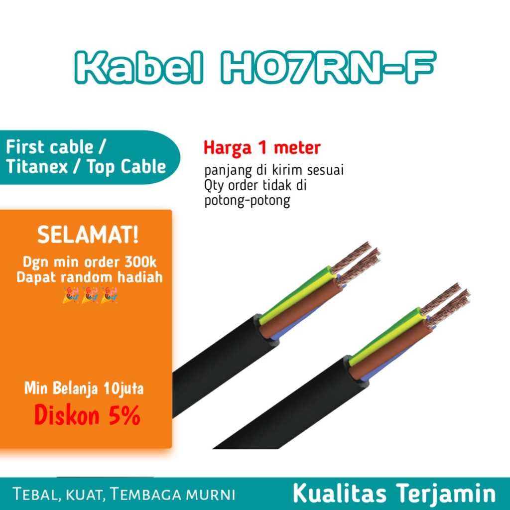 Jual Kabel H07RN-F 3x1 ( Black ) 0,6/1KV 90ºC "FIRST CABLE, TITANEX, atau TOP CABLE" | Shopee ...