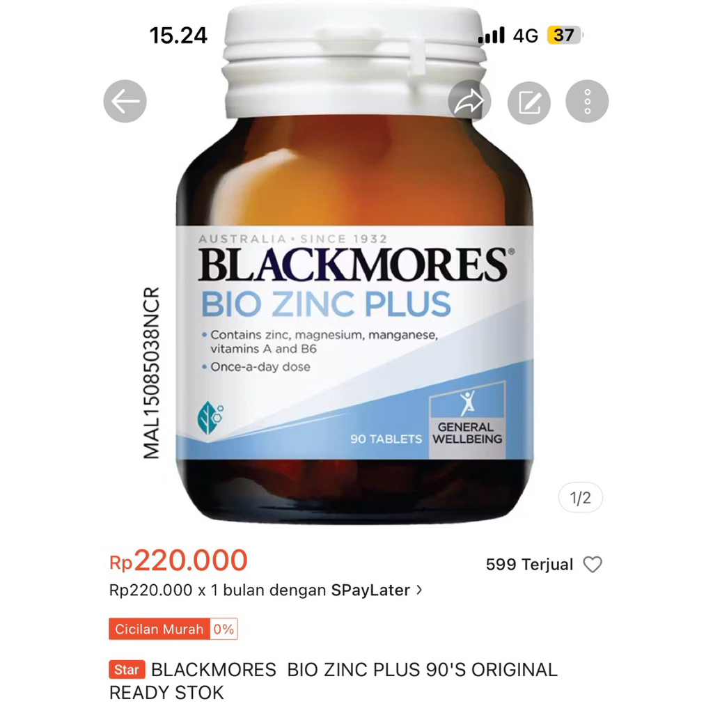 Jual BLACKMORES BIO ZINC PLUS ORIGINAL READY STOK | Shopee Indonesia
