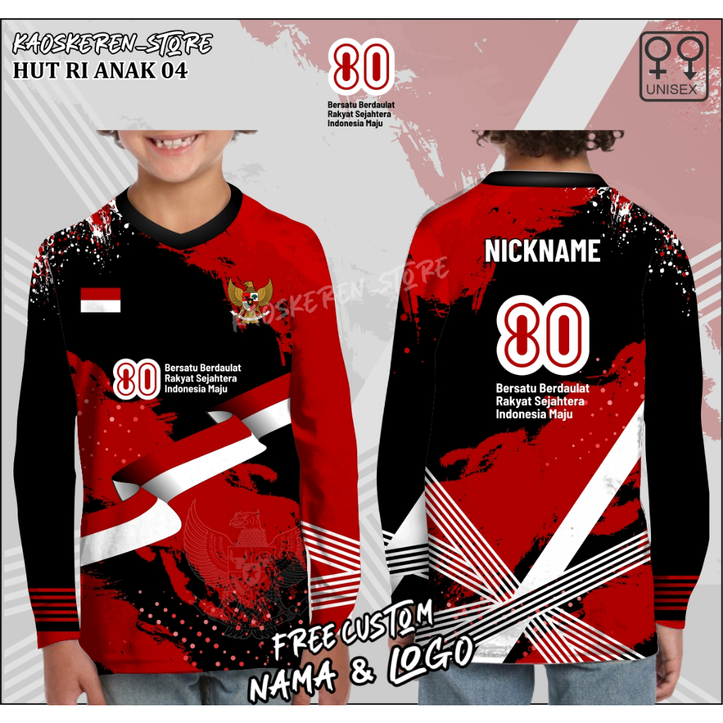 Jual kaos hut ri 80th anak jersey dirgahayu indonesia merdeka lengan ...