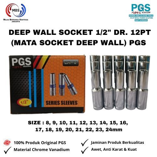 Jual PGS MATA SOK PANJANG 1/2" 12.PT (DEEP WALL SOCKET 1/2" DR. 12PT ...