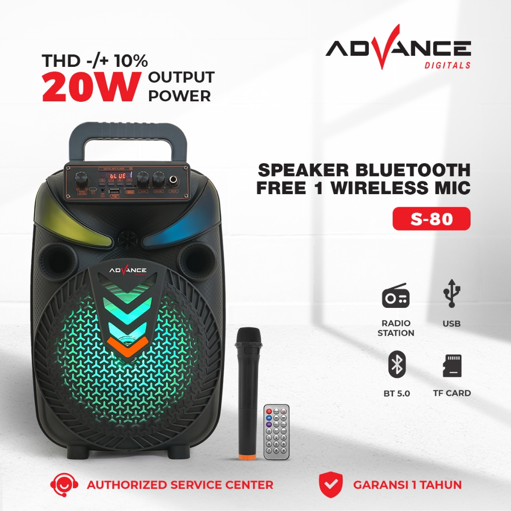 Jual Advance Speaker Portable Bluetooth S80 Extra Power Sound [FREE 1 ...