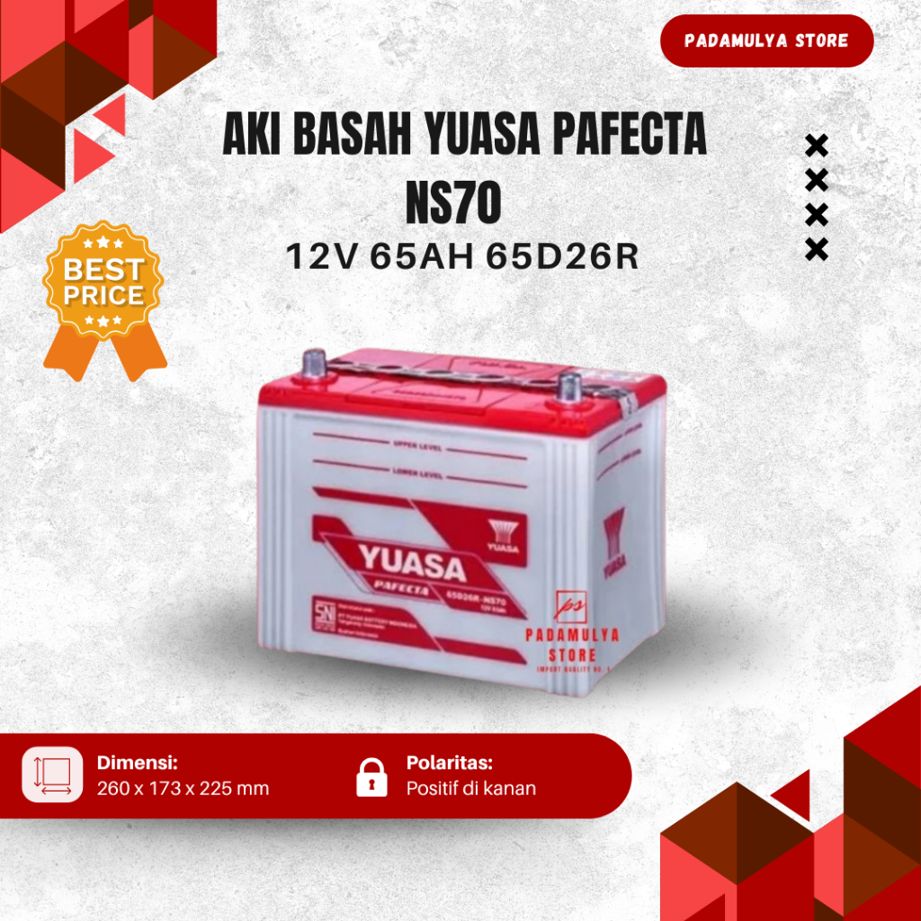Jual Aki Basah Yuasa Pafecta NS70 12V 65Ah 65D26R Battery Colt Diesel ...