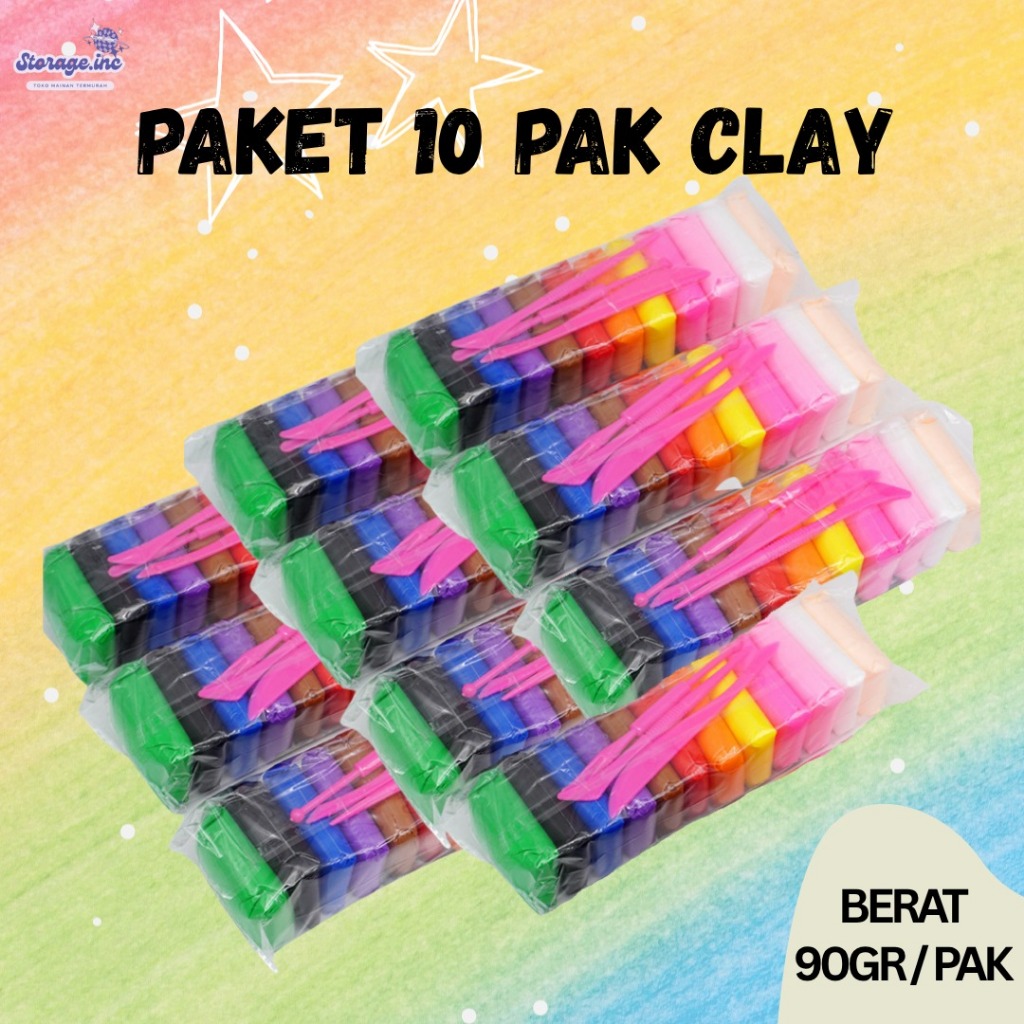 Jual Paket 10 Pak Clay Polymer Isi 12 Pcs Mainan Lilin Plastisin Clay ...